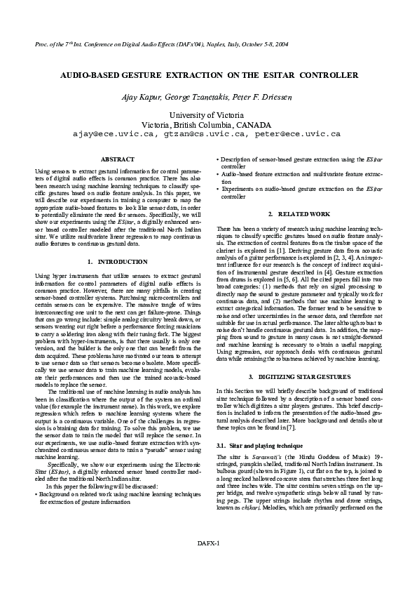 (PDF) Audio-based gesture extraction on the esitar controller