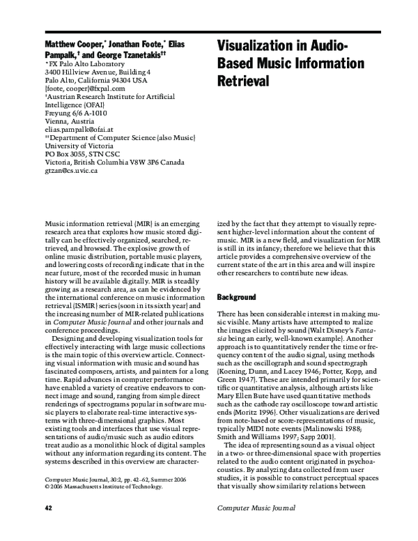 (PDF) Visualization in Audio-Based Music Information Retrieval