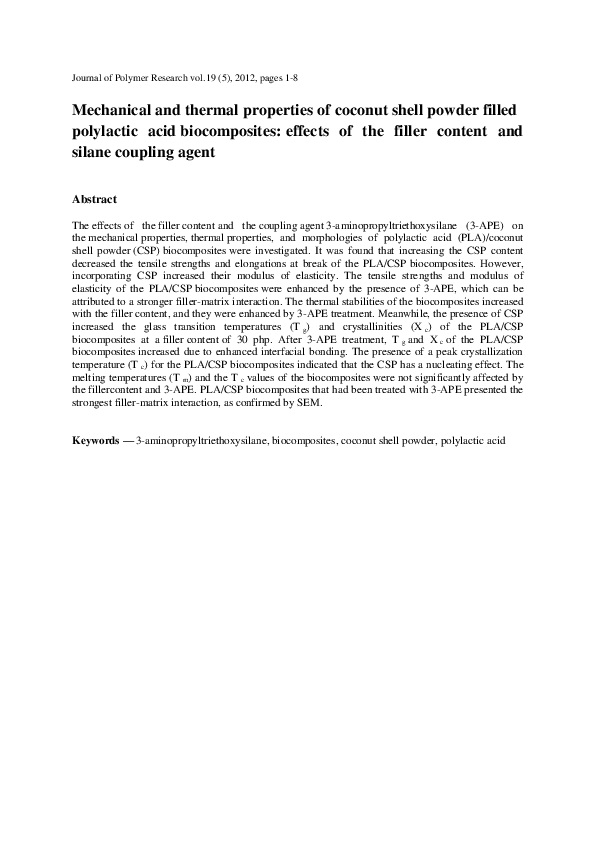 (PDF) Mechanical and thermal properties of coconut shell powder filled ...