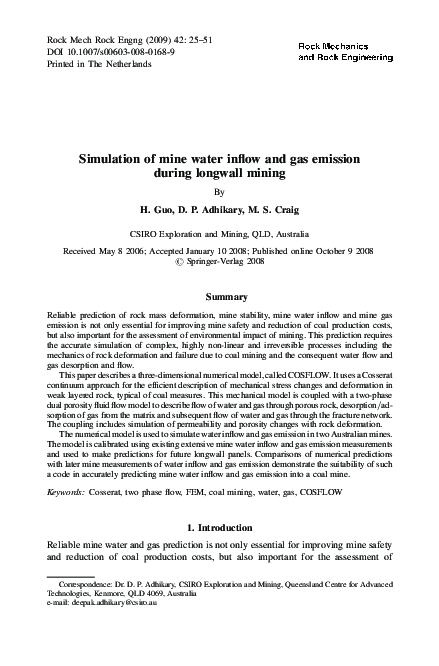 Pdf Simulation Of Mine Water Inflow And Gas Emission During Longwall Mining Deepak Adhikary