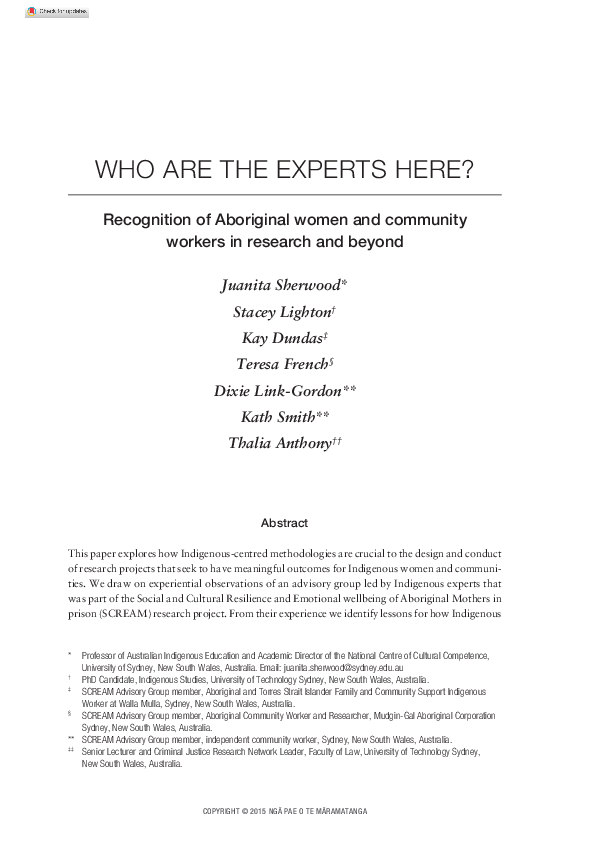 (PDF) Who are the Experts Here?: Recognition of Aboriginal women and ...