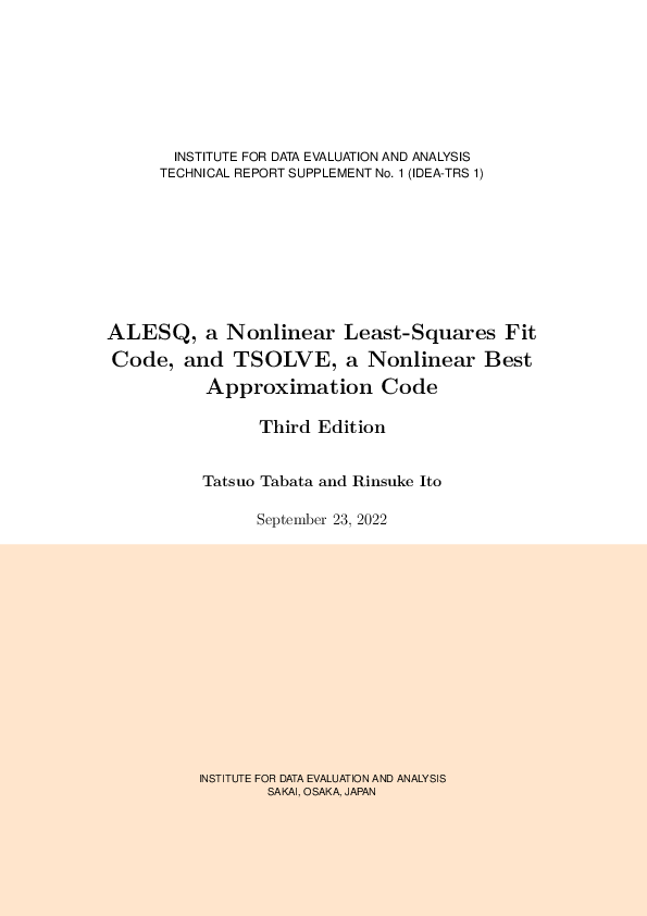 Pdf Alesq A Nonlinear Least Squares Fit Code And Tsolve A Nonlinear Best Approximation Code