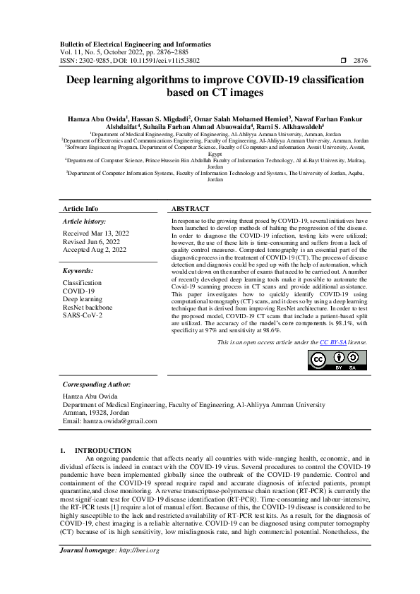 (PDF) Deep learning algorithms to improve COVID-19 classification based on CT images