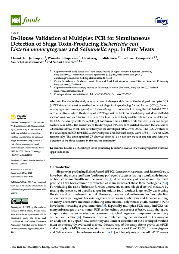 (PDF) In-House Validation of Multiplex PCR for Simultaneous Detection of Shiga Toxin-Producing ...