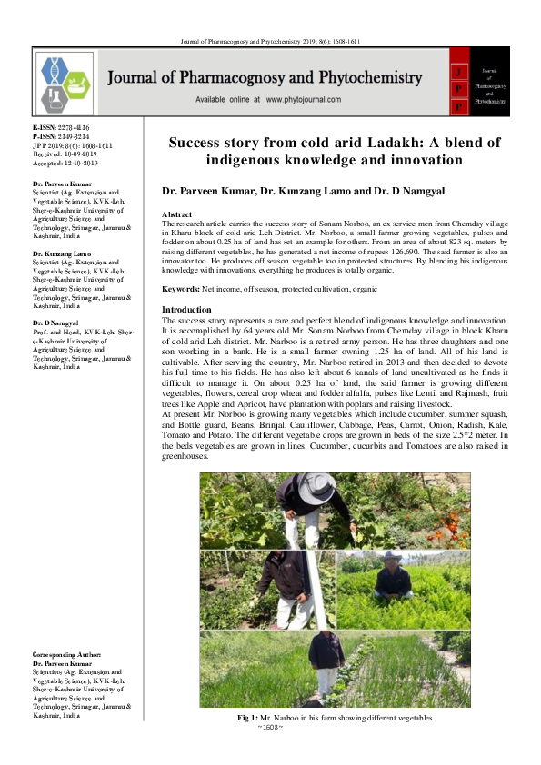 (PDF) Success story from cold arid Ladakh: A blend of indigenous ...