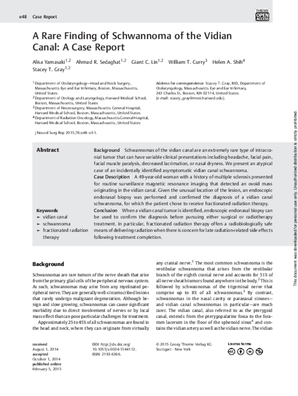 (PDF) A Rare Finding of Schwannoma of the Vidian Canal: A Case Report