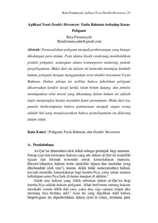 (PDF) Aplikasi Teori Double Movement Fazlu Rahman terhadap Kasus Poligami