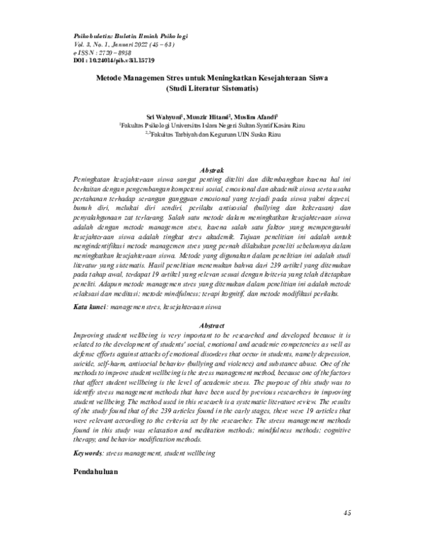 (PDF) Metode Managemen Stres untuk Meningkatkan Kesejahteraan Siswa ...