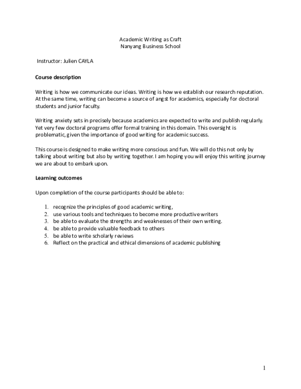 (PDF) Academic Writing as Craft