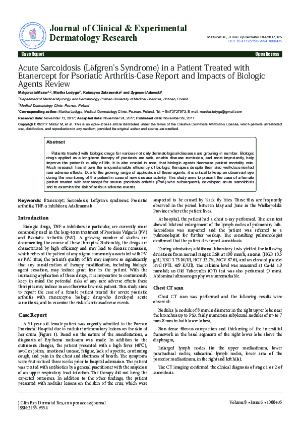(PDF) Acute Sarcoidosis (Löfgren's Syndrome) in a Patient Treated with ...