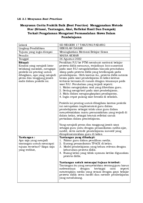 (PDF) Menyusun Cerita Praktik Baik (Best Practice) Menggunakan Metode ...
