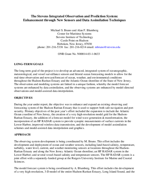 (PDF) The Stevens Integrated Observation and Prediction System ...