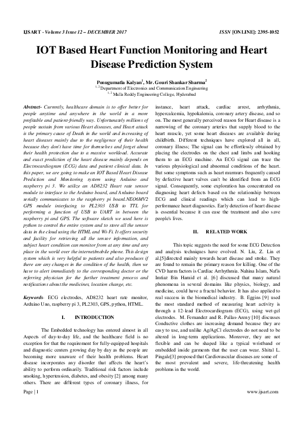 (PDF) IOT Based Heart Function Monitoring and Heart Disease Prediction System