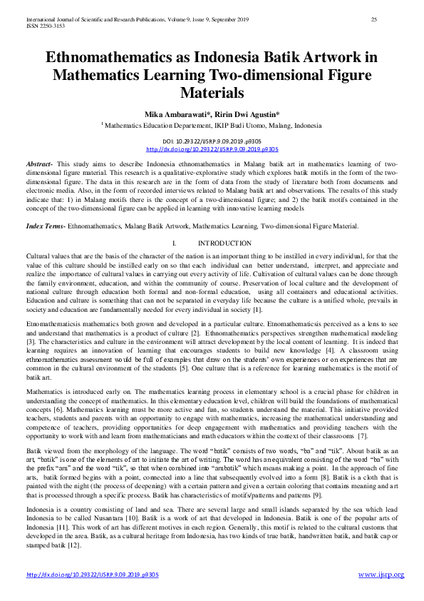 (PDF) Ethnomatematics as Indonesia Batik Artwork in Mathematics ...