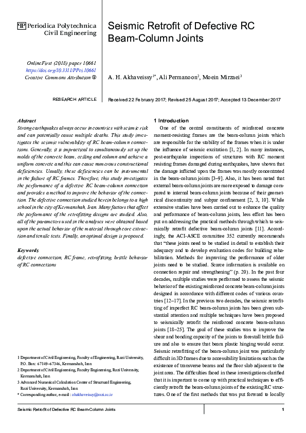 (PDF) Seismic Retrofit of Defective RC Beam-Column Joints