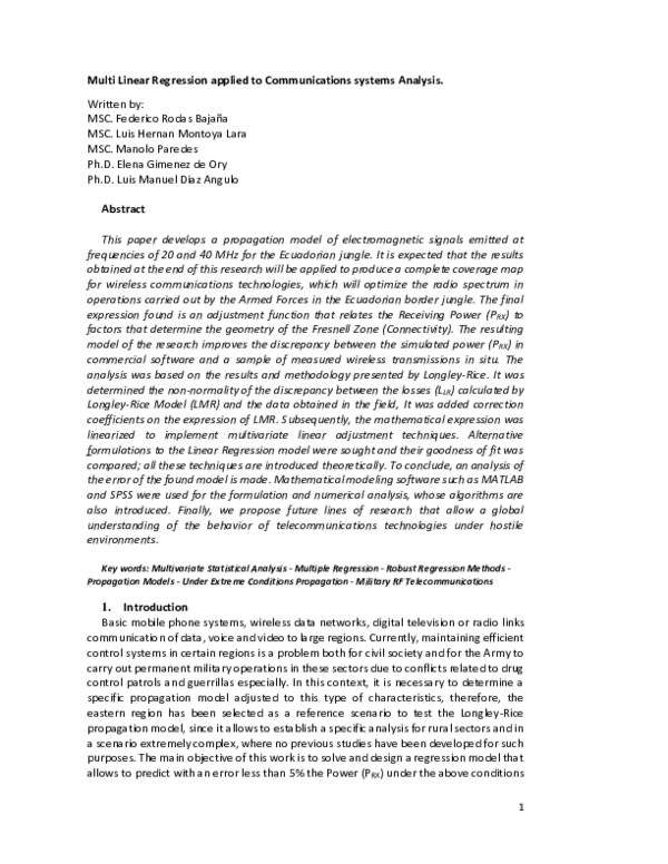 (PDF) Multi Linear Regression applied to Communications systems Analysis