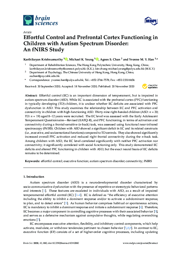 Effortful Control and Prefrontal Cortex Functioning in Children with ...