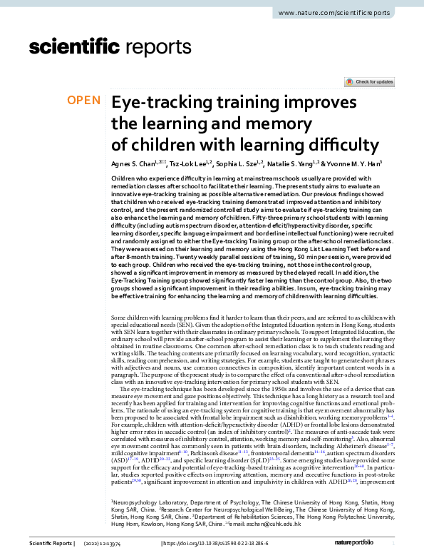 (PDF) Eye-tracking training improves the learning and memory of ...
