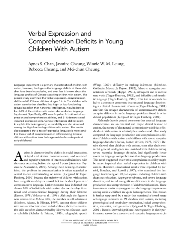 (PDF) Verbal Expression and Comprehension Deficits in Young Children ...