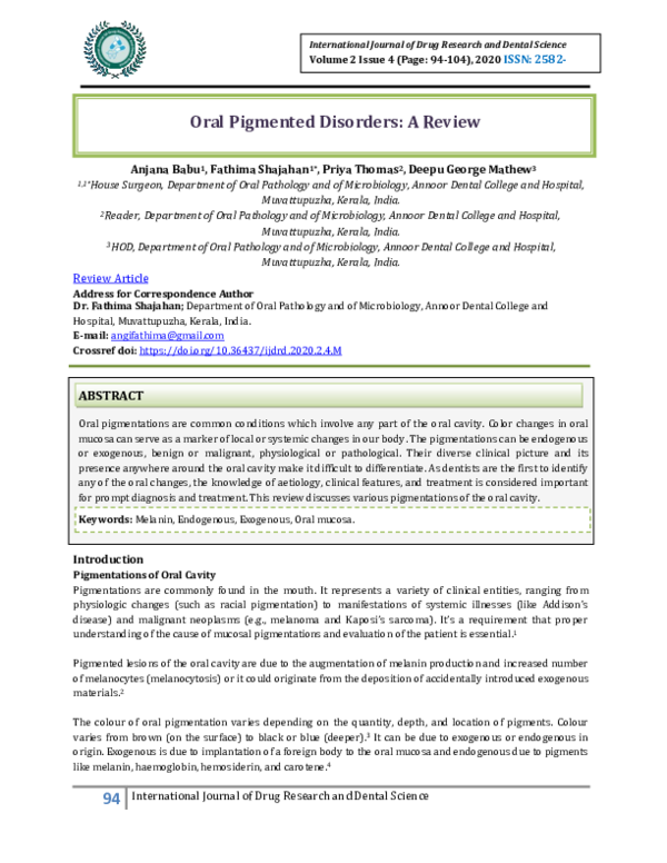 (PDF) Oral Pigmented Disorders: A Review