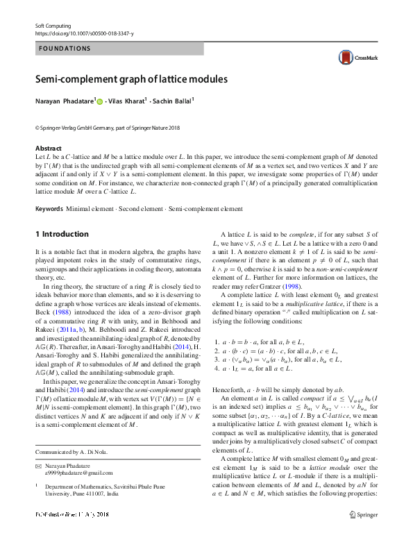 (PDF) Semi-complement graph of lattice modules