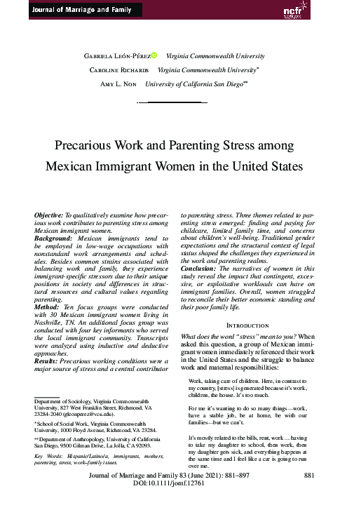 (PDF) Precarious Work and Parenting Stress among Mexican Immigrant ...