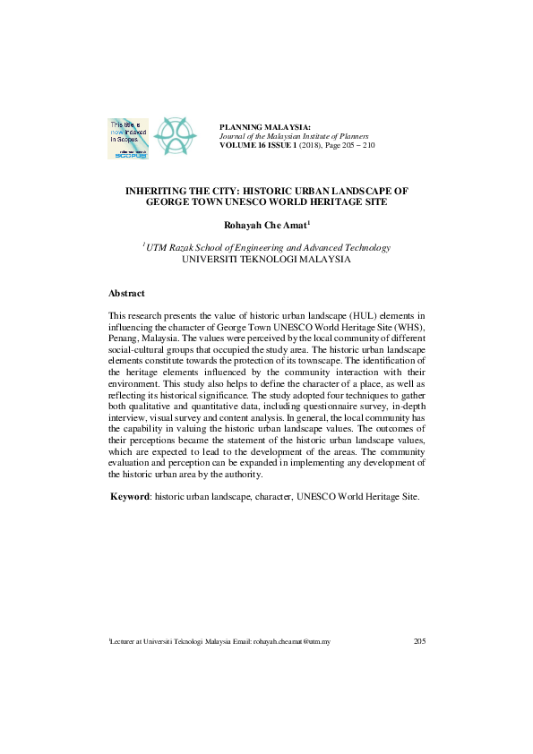 (PDF) Inheriting the City: Historic Urban Landscape of George Town ...