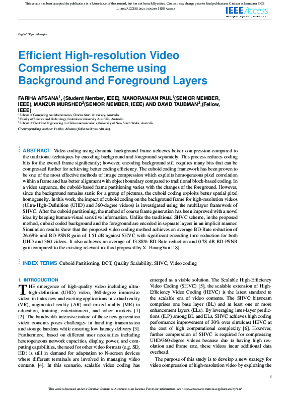Pdf Efficient High Resolution Video Compression Scheme Using Background And Foreground Layers
