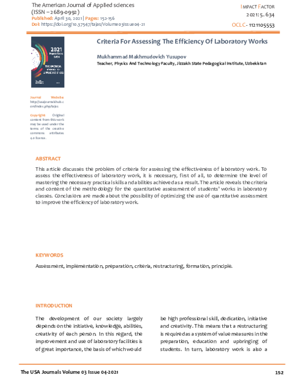 (PDF) Criteria For Assessing The Efficiency Of Laboratory Works