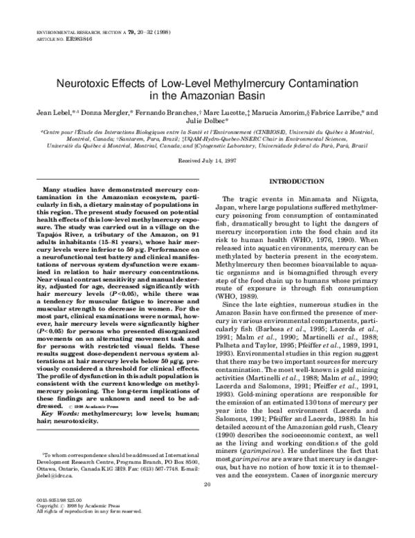 (PDF) Neurotoxic Effects of Low-Level Methylmercury Contamination in ...