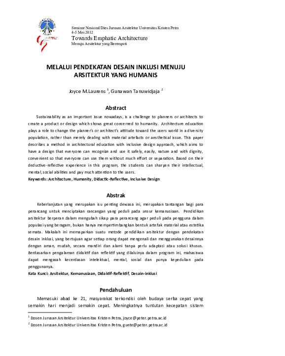 (DOC) Melalui pendekatan desain inklusi menuju arsitektur yang humanis