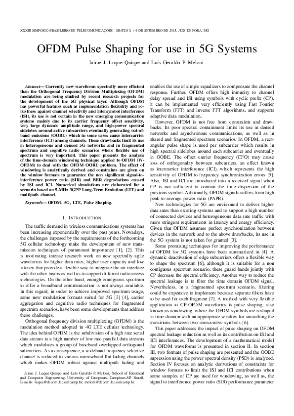 (PDF) OFDM Pulse Shaping for use in 5G Systems