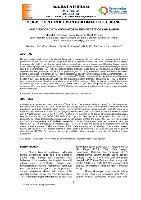 (PDF) Isolasi Kitin Dan Kitosan Dari Limbah Kulit Udang