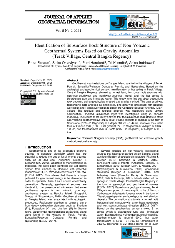 Pdf Identification Of Subsurface Rock Structure Of Non Volcanic Geothermal Systems Based On