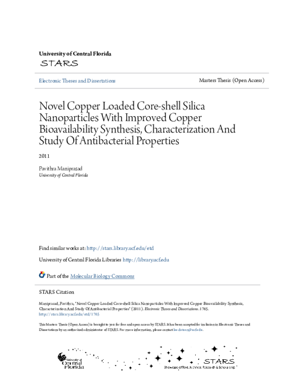 Pdf Novel Copper Cu Loaded Core Shell Silica Nanoparticles With Improved Cu Bioavailability
