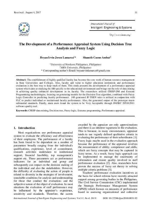 Pdf The Development Of A Performance Appraisal System Using Decision Tree Analysis And Fuzzy Logic