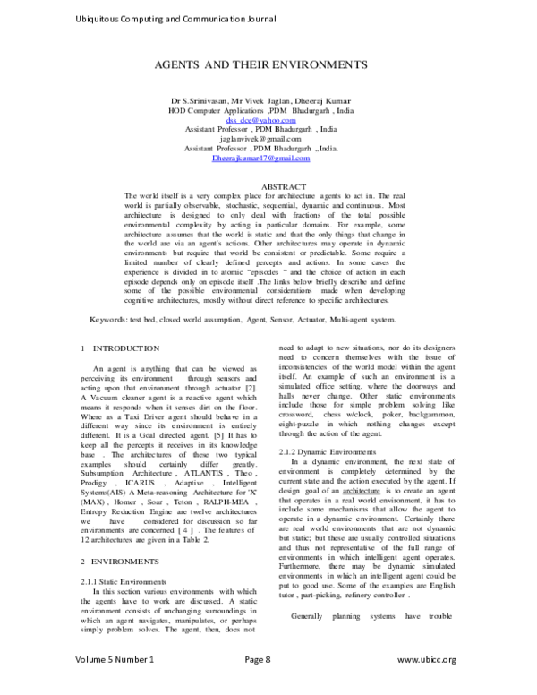 (PDF) Agents and Their Environments