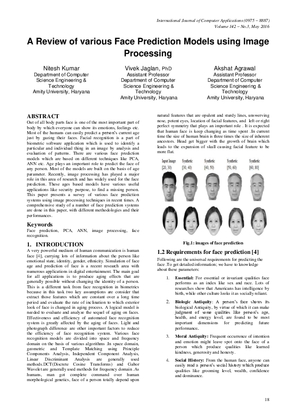 (PDF) Face Age Prediction Models: A Review