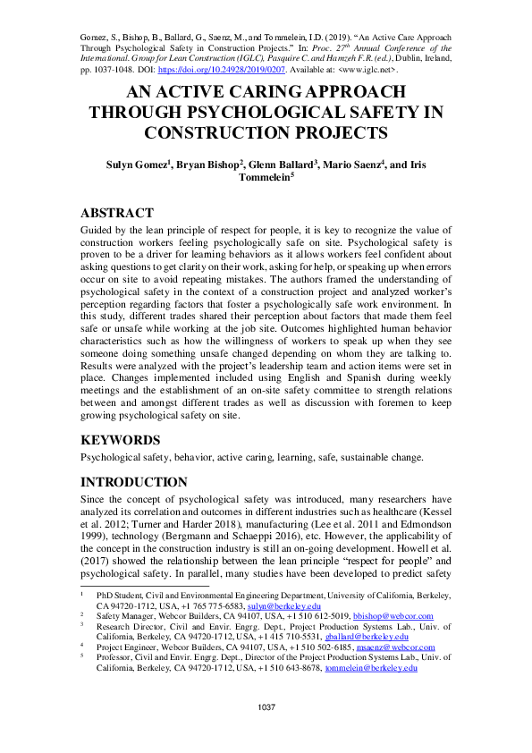 (PDF) An Active Caring Approach Through Psychological Safety in ...