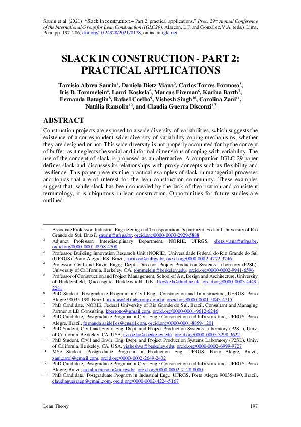 (PDF) Slack in Construction - Part 2: Practical Applications