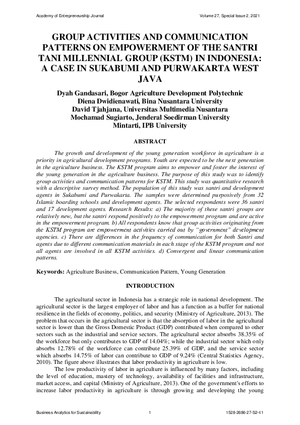 (PDF) Group Activities and Communication Patterns on Empowerment of the Santri Tani Millennial ...