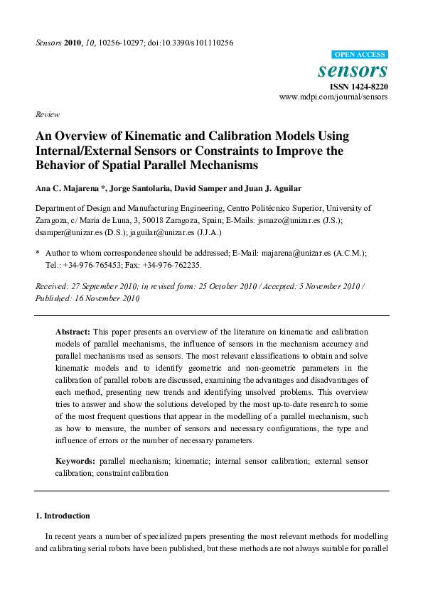 Pdf An Overview Of Kinematic And Calibration Models Using Internalexternal Sensors Or