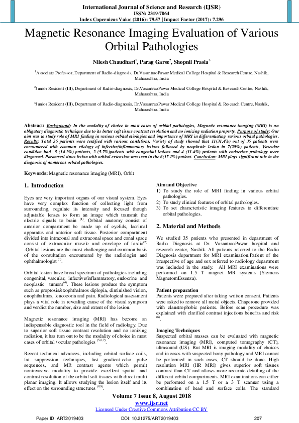 (PDF) Magnetic Resonance Imaging Evaluation of Various Orbital Pathologies