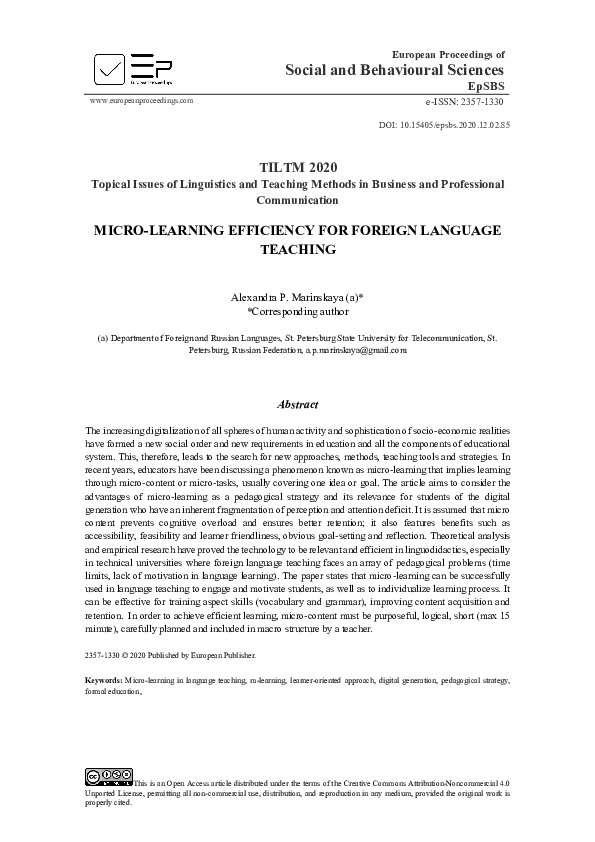 (PDF) Micro-Learning Efficiency For Foreign Language Teaching