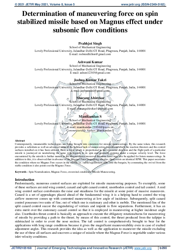 (PDF) Determination of maneuvering force on spin stabilized missile ...