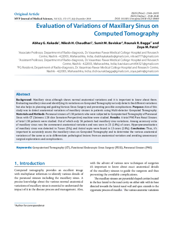 (PDF) Evaluation of Variations of Maxillary Sinus on Computed Tomography