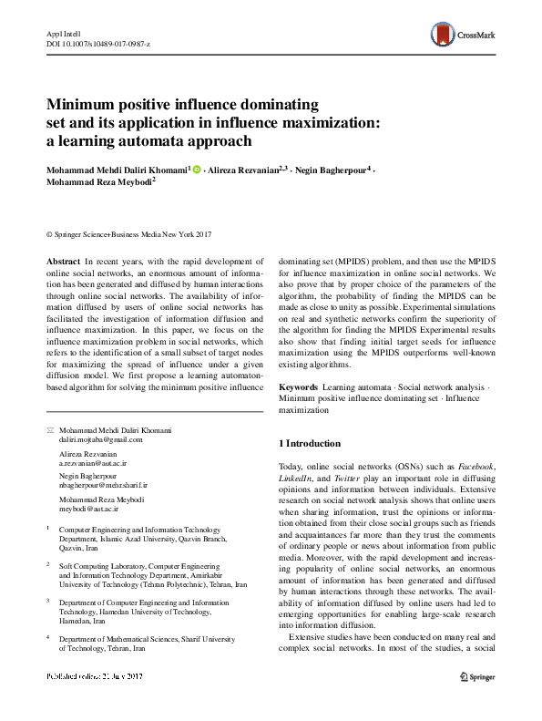 (PDF) Minimum positive influence dominating set and its application in ...