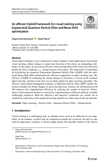 (PDF) An efficient hybrid framework for visual tracking using Exponential Quantum Particle ...