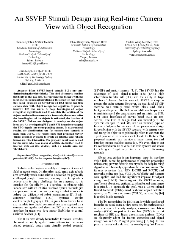 (PDF) An SSVEP Stimuli Design using Real-time Camera View with Object Recognition