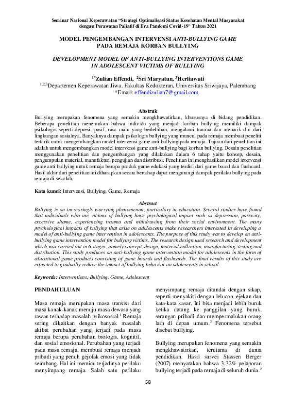 (PDF) Model Pengembangan Intervensi Anti-Bullying Game Pada Remaja ...